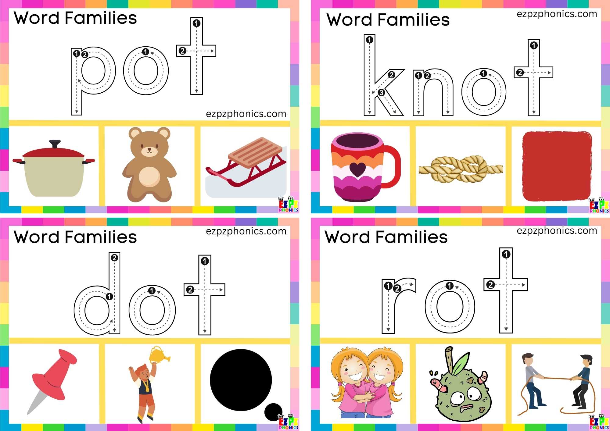 Trace the word and clip the correct image Clip cards group 2 Word Family ot - ezpzphonics.com